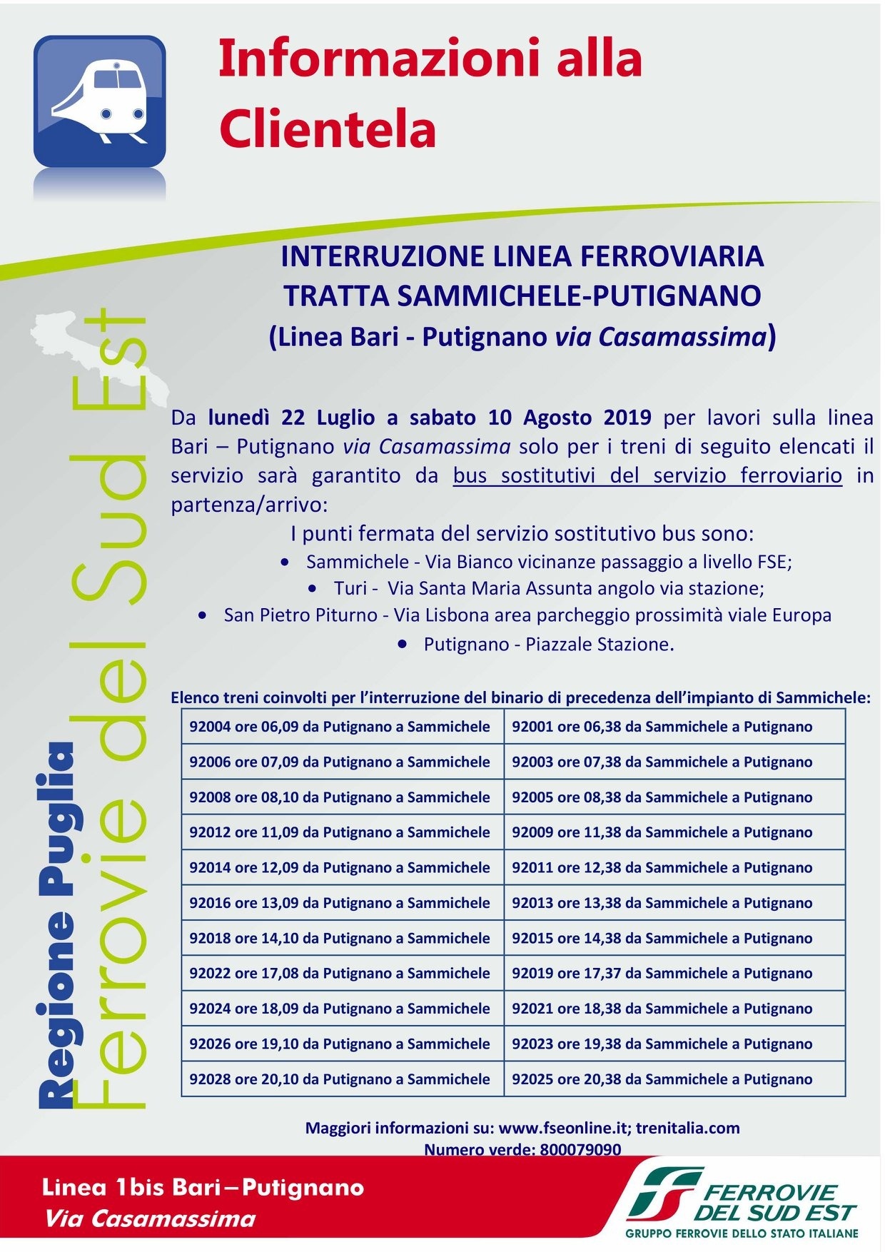 Ferrovie.it - FSE linea 1 bis: modifiche all'esercizio per lavori nella ...